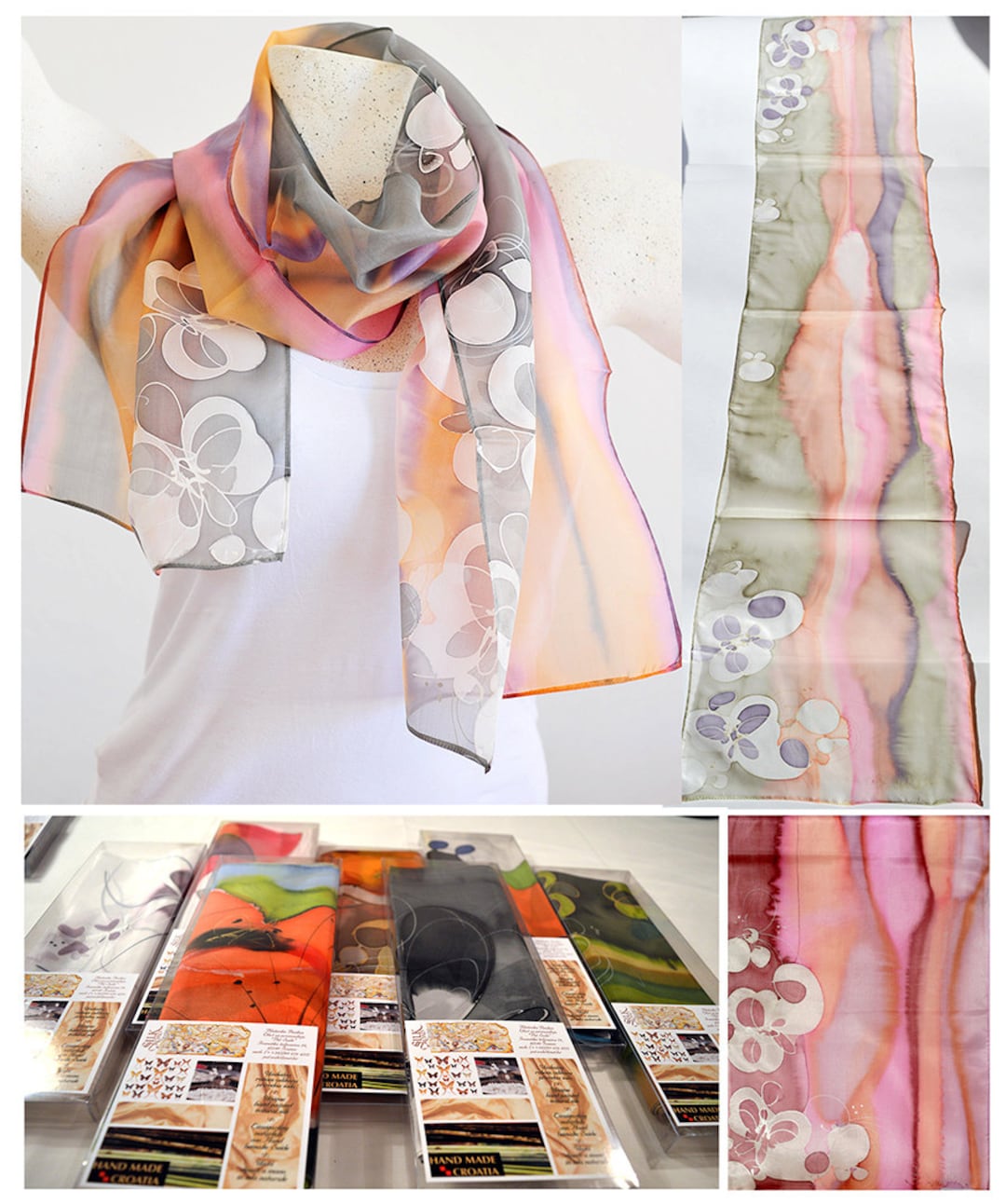 Silk Scarf, Handmade, Unique, Silk Accessories, Gift Idea, Beautiful ...