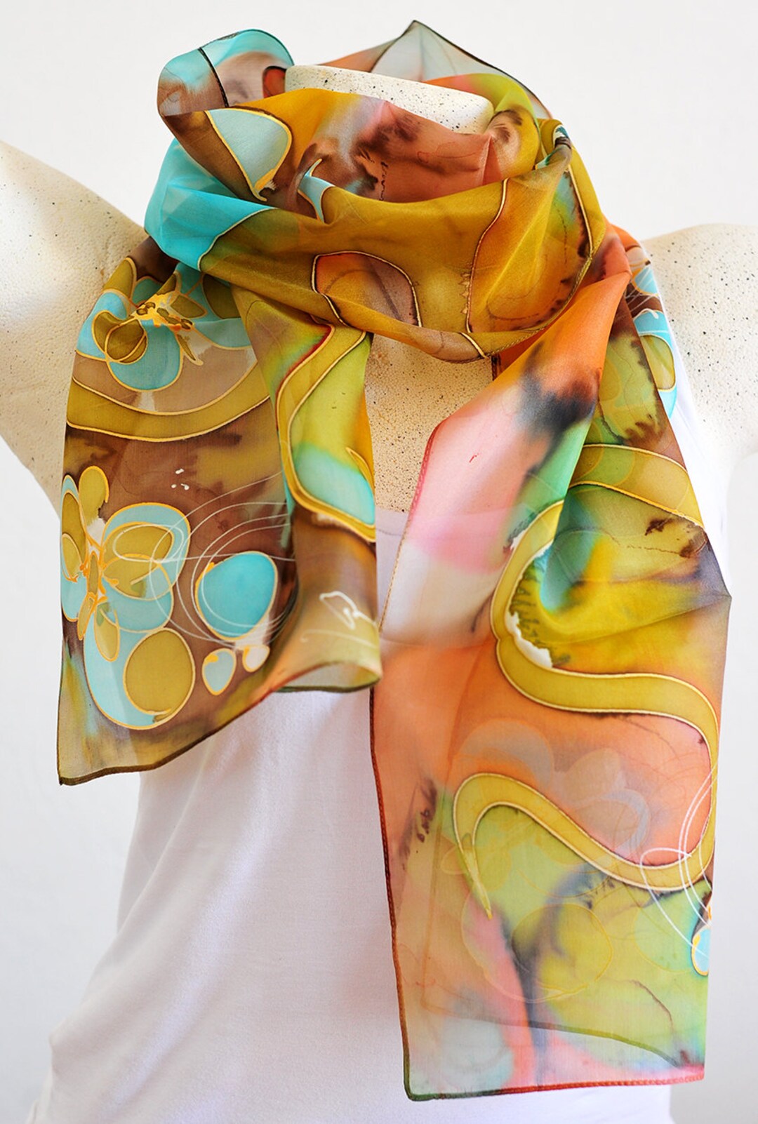 Silk Scarf, Handmade, Unique, Silk Accessories, Gift Idea, Beautiful ...