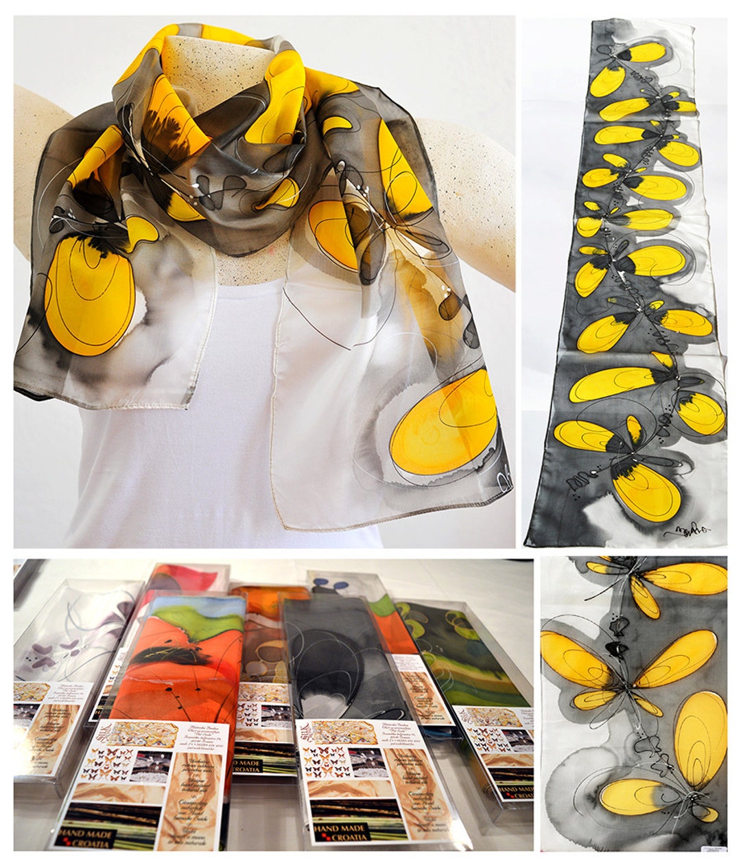 Silk Scarf, Handmade, Unique, Silk Accessories, Gift Idea, Beautiful ...