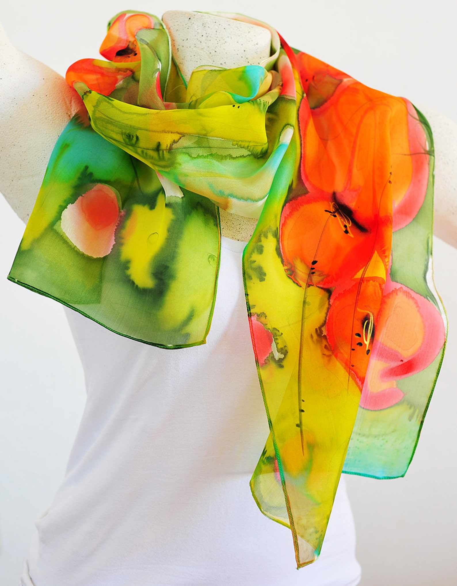 Silk Scarf, Handmade, Unique, Silk Accessories, Gift Idea, Beautiful ...