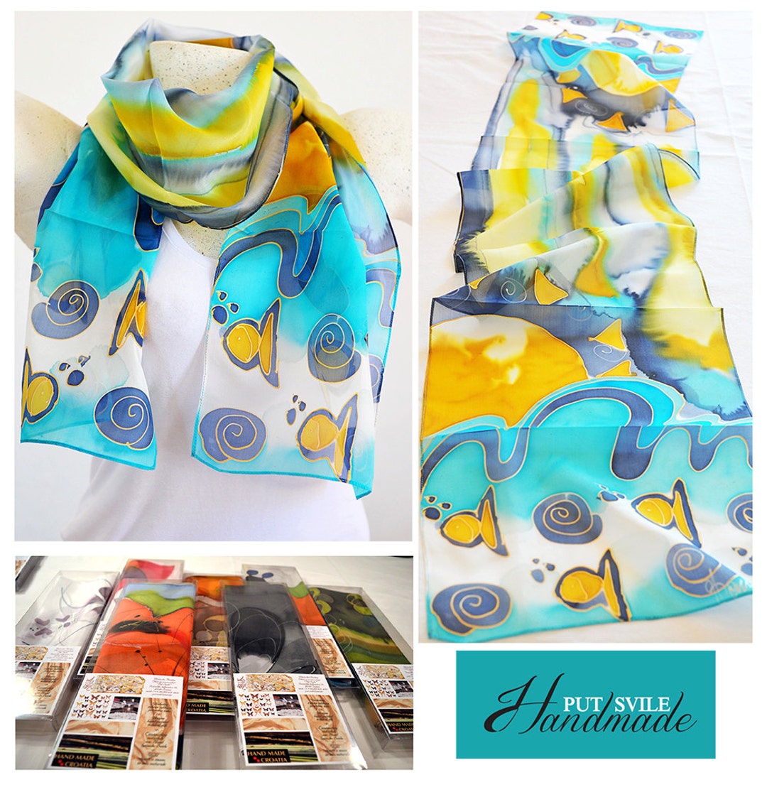 Silk Scarf, Handmade, Unique, Silk Accessories, Gift Idea, Beautiful ...