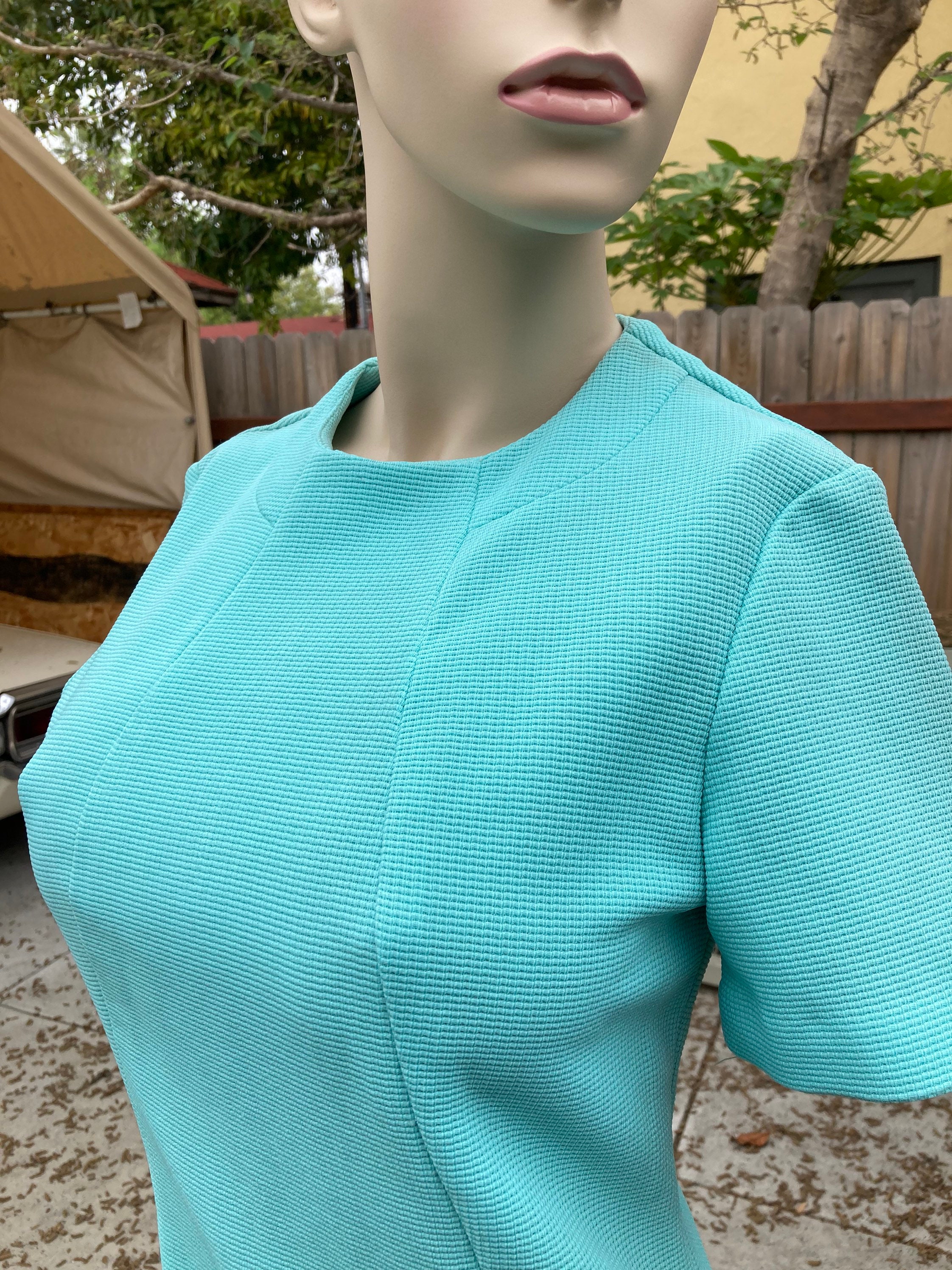 1960s Vintage NPC Fashions Mod Shift Dress M Blue Textured Ribbed ...