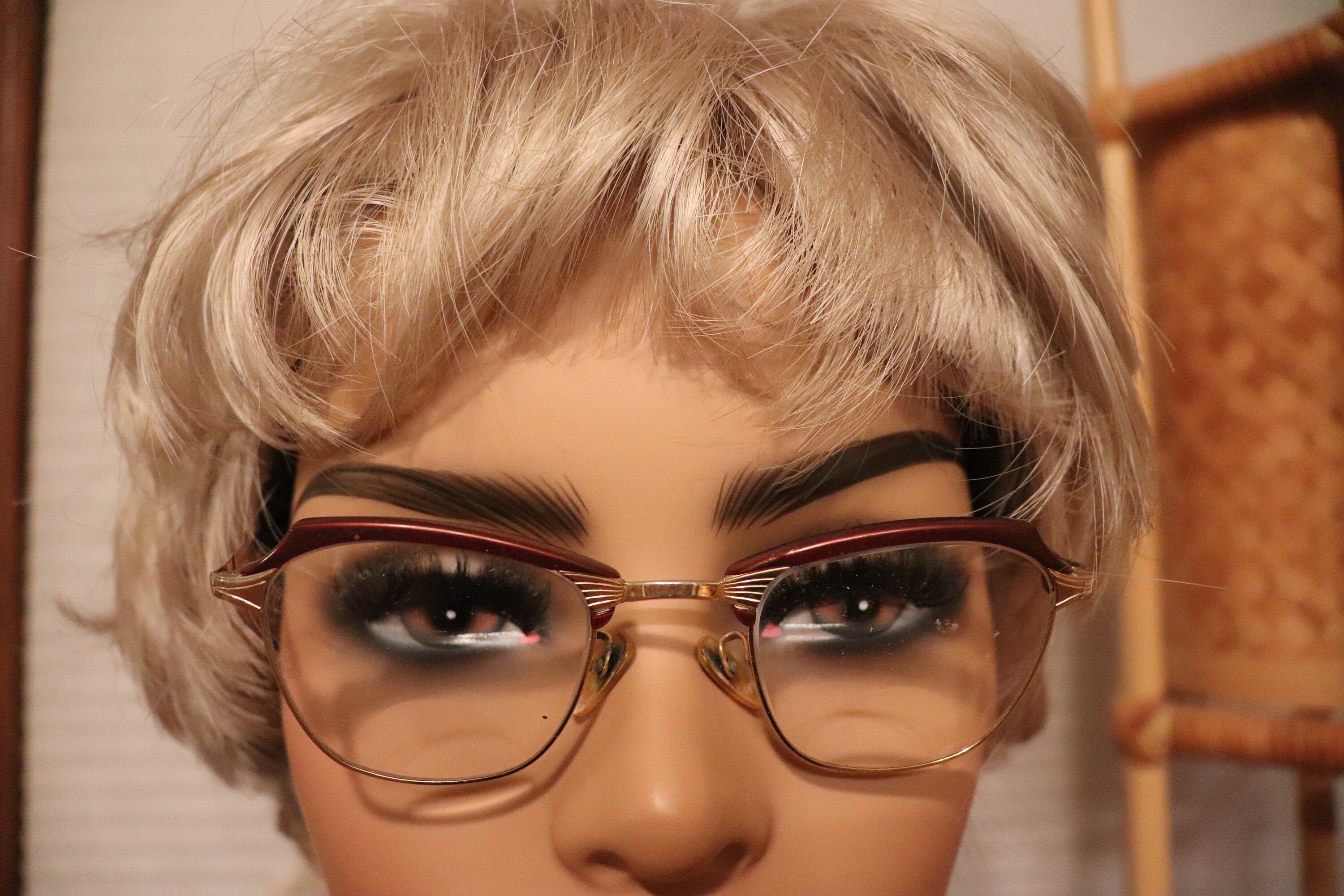 Vintage Spectacles Art Deco Details Red & Gold Glasses Cat Eye Wire Rim ...