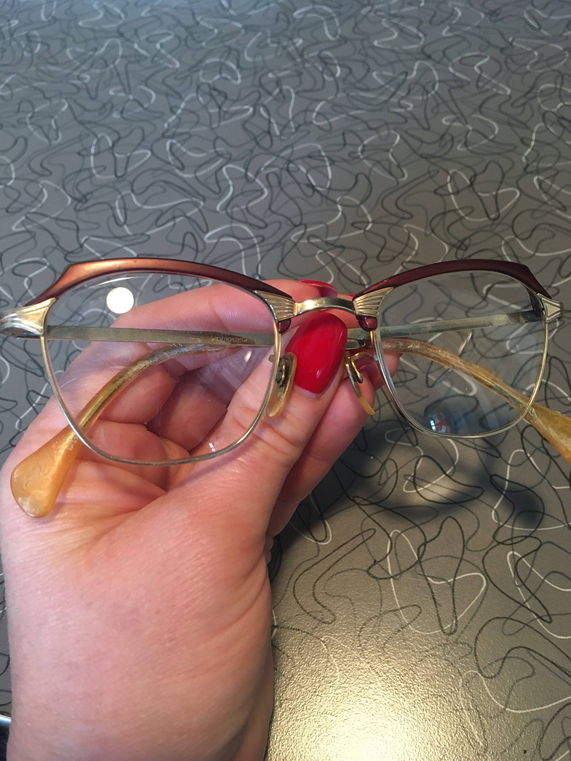 Vintage Spectacles Art Deco Details Red & Gold Glasses Cat Eye Wire Rim ...