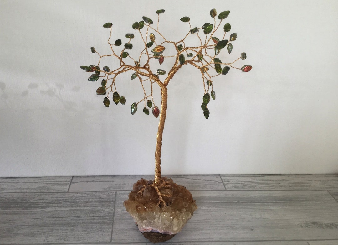 Gold & Green Tree Sculpture. Wire Tree Sculpture. Gemstone Tree. Czech ...