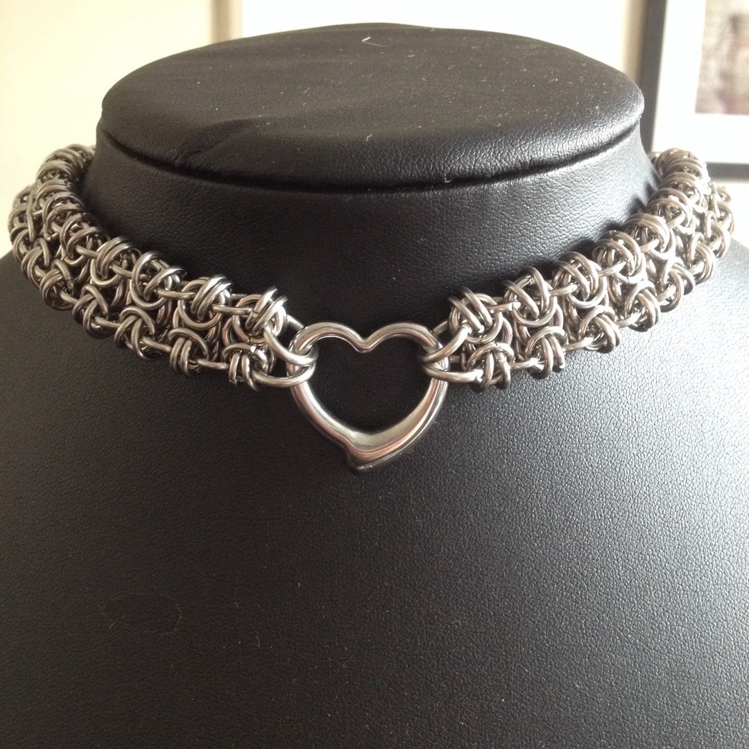 Heart Chainmaille Choker Stainless Steel Choker With Focal Heart ...