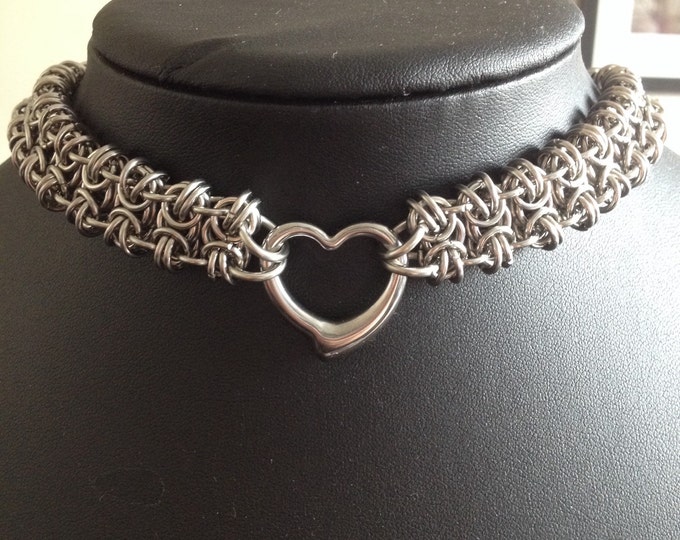 Heart Chainmaille Choker - Stainless Steel Choker With Focal Heart ...