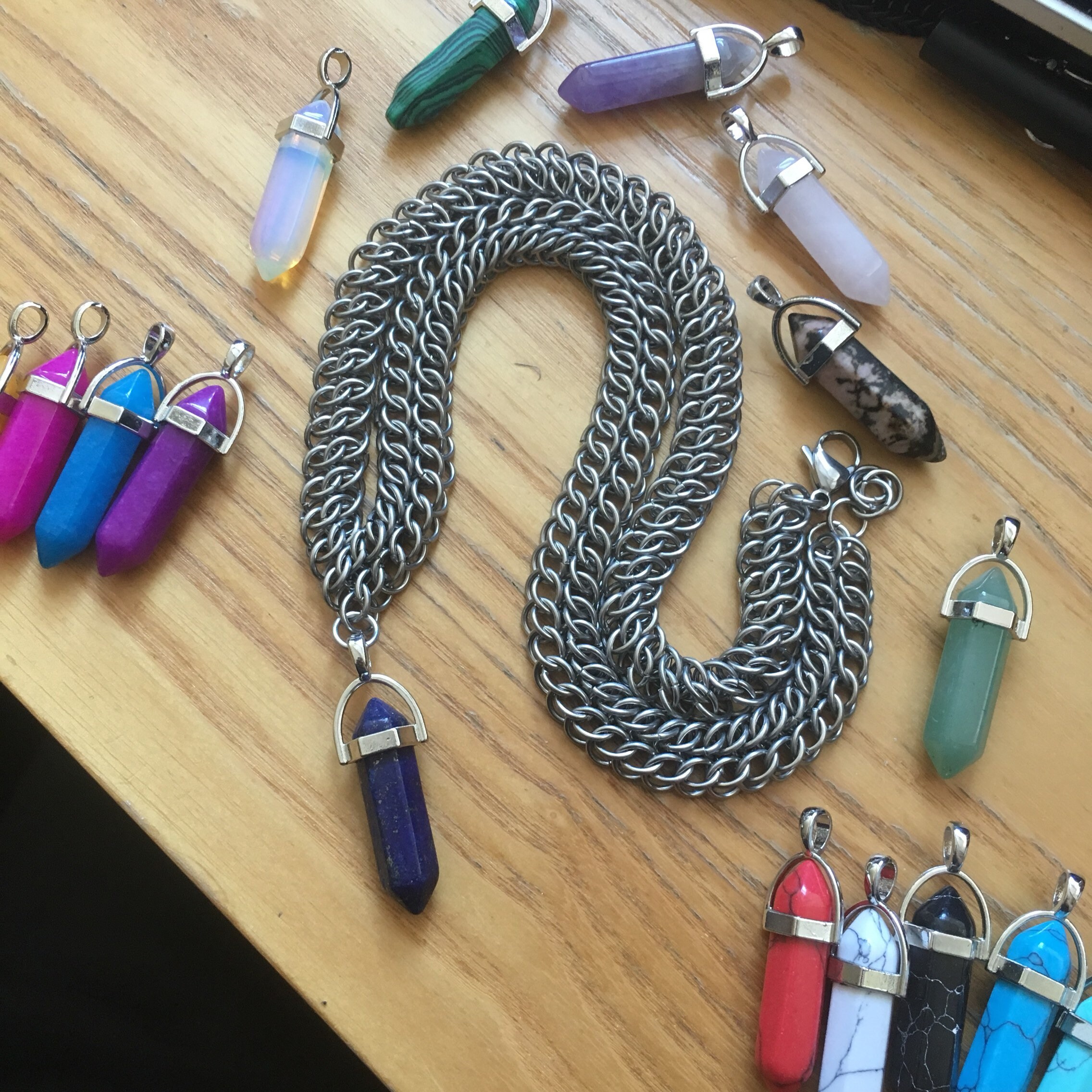 Chainmaille Necklace with Stone Pendant Semi Precious Stone | Etsy