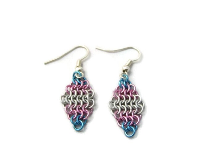 Trans Pride Earrings - Transgender Flag Chainmaille Earrings - Etsy