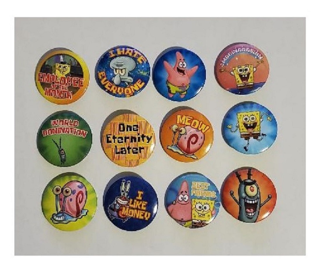 Spongebob Squarepants Pinback Buttons: Cartoon Fan Badges (lot of 12 ...