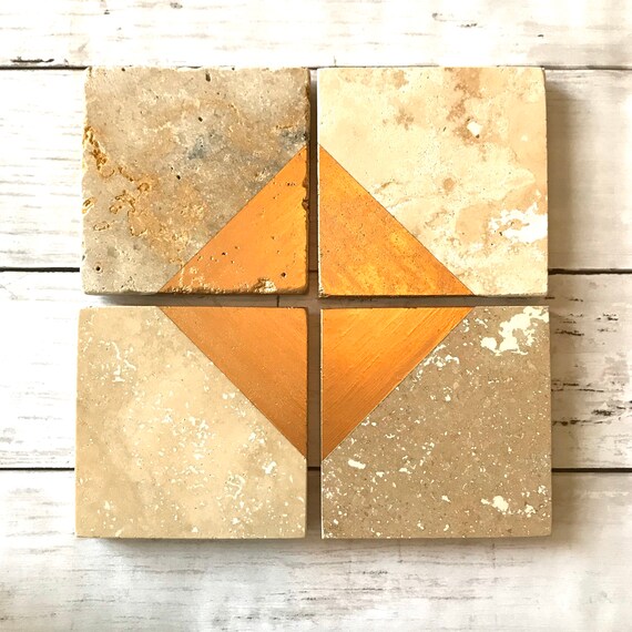 Items similar to Gold coasters, geometric coasters, serving plate, hot ...