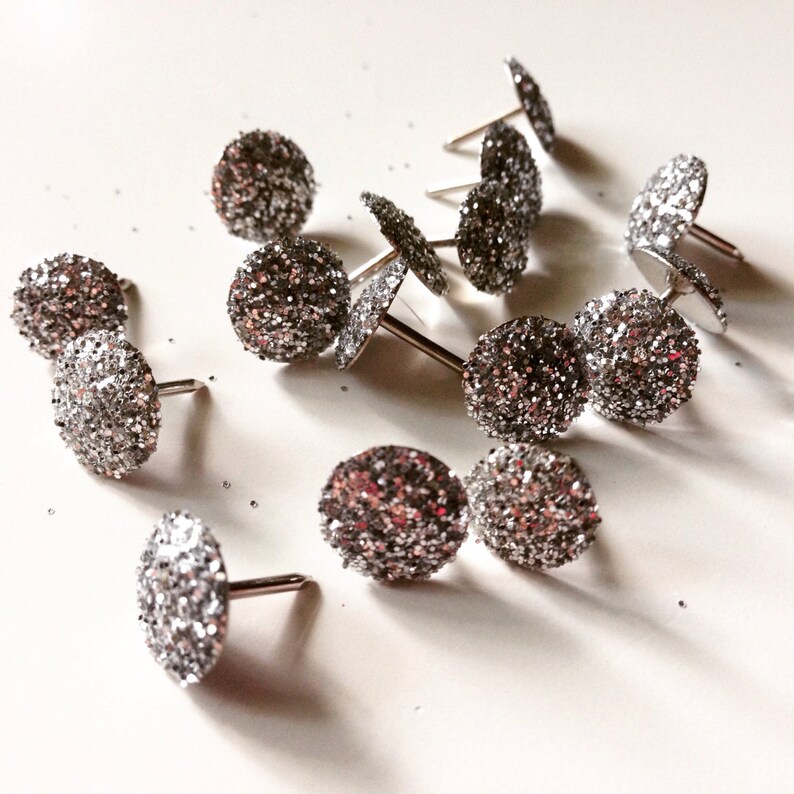 Silver Glitter Push Pins thumb tacks Pin Bulletin Board | Etsy