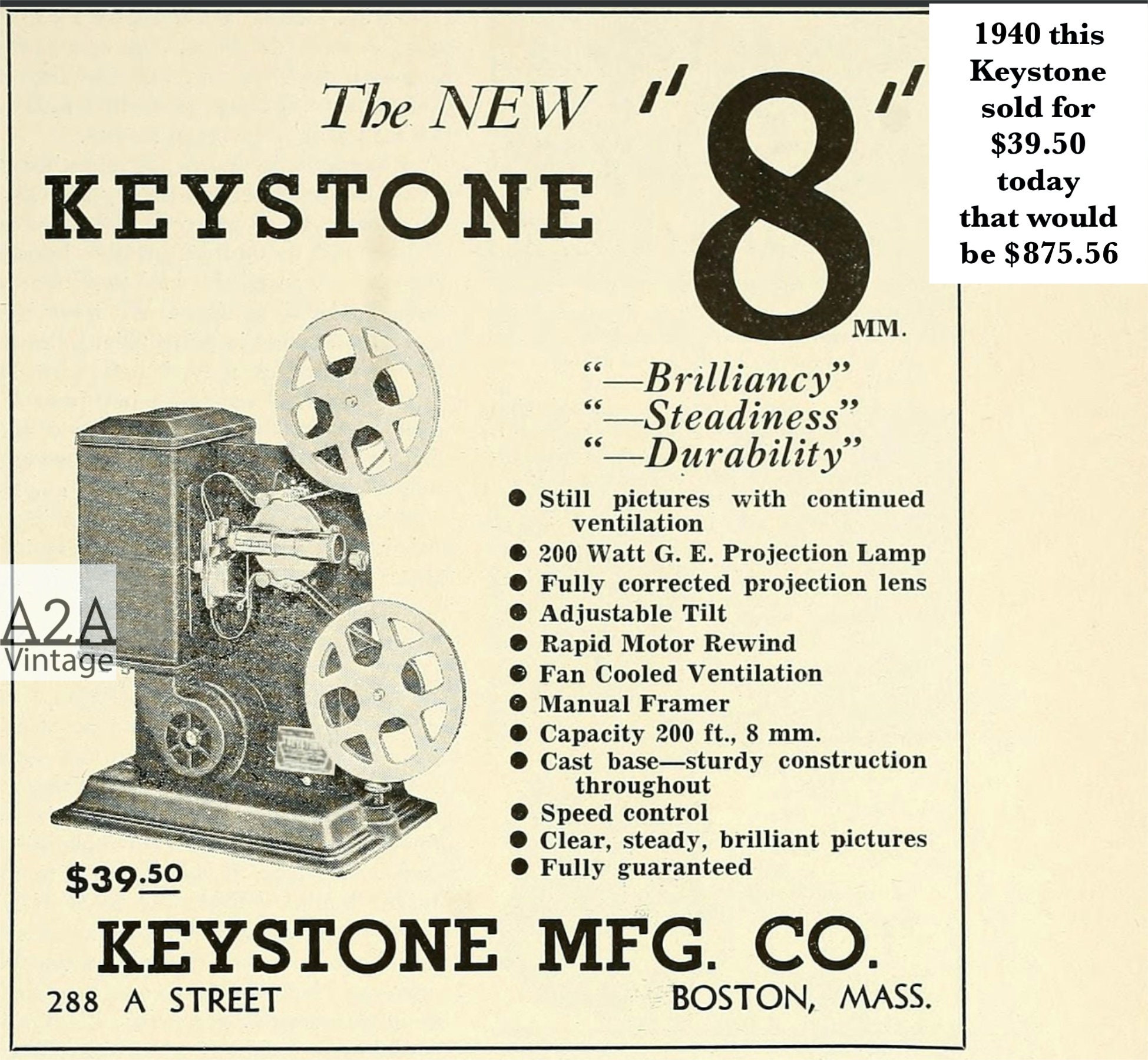 1940 M-8 Keystone 8mm Movie Projector 8mm Keystone Model M-8 Film ...