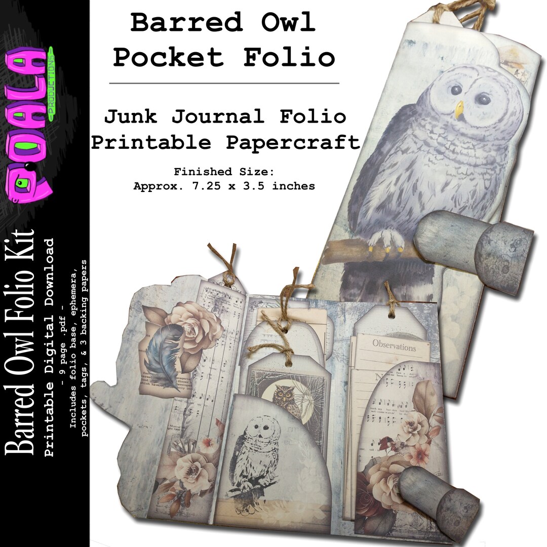 DIGITAL Junk Journal Folio - Barred Owl - Owl Nature Pocket Folio for ...
