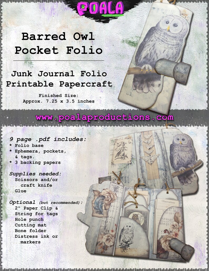 DIGITAL Junk Journal Folio - Barred Owl - Owl Nature Pocket Folio for ...