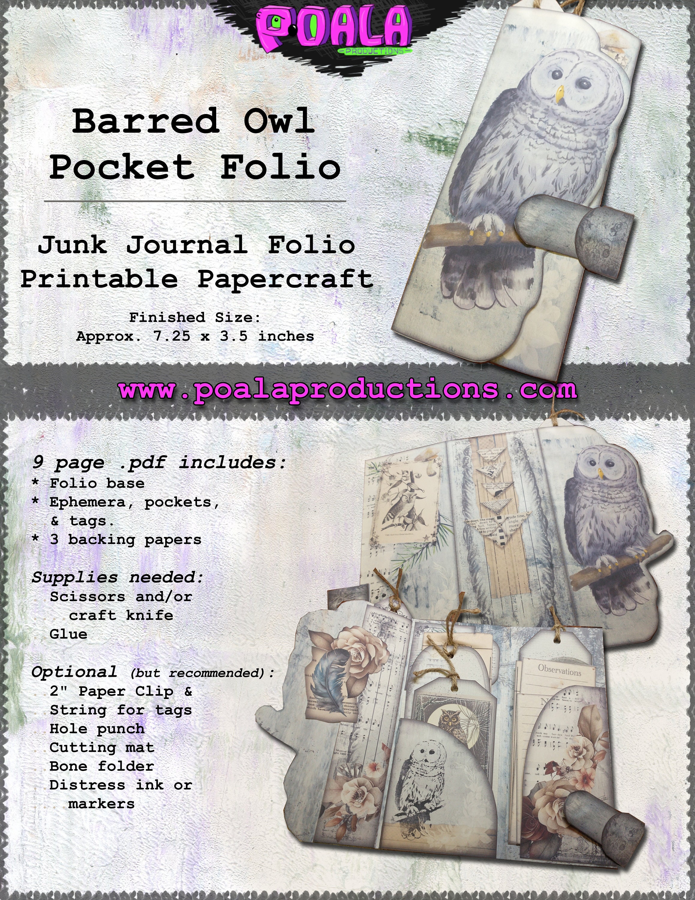 DIGITAL Junk Journal Folio - Barred Owl - Owl Nature Pocket Folio for ...