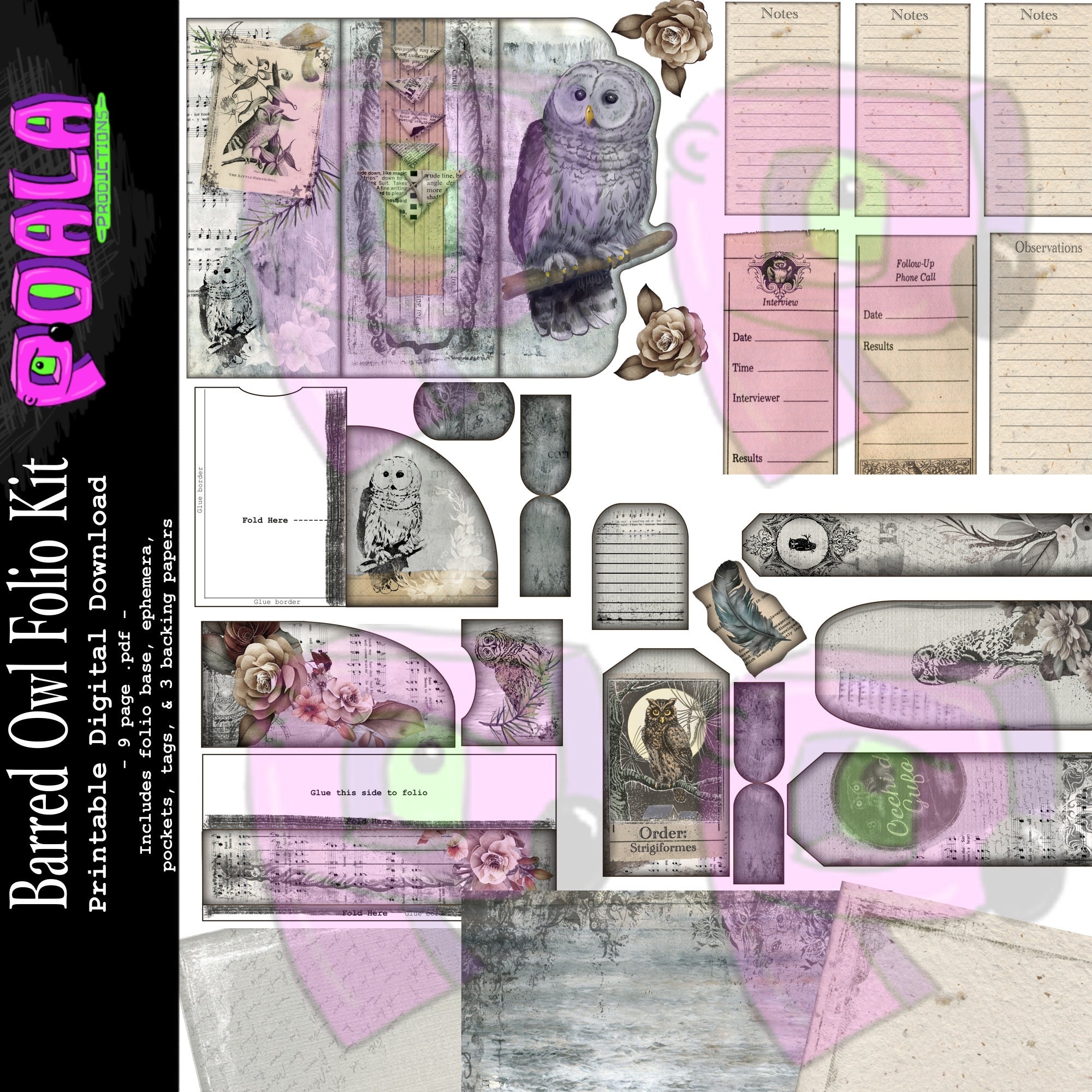 DIGITAL Junk Journal Folio - Barred Owl - Owl Nature Pocket Folio for ...