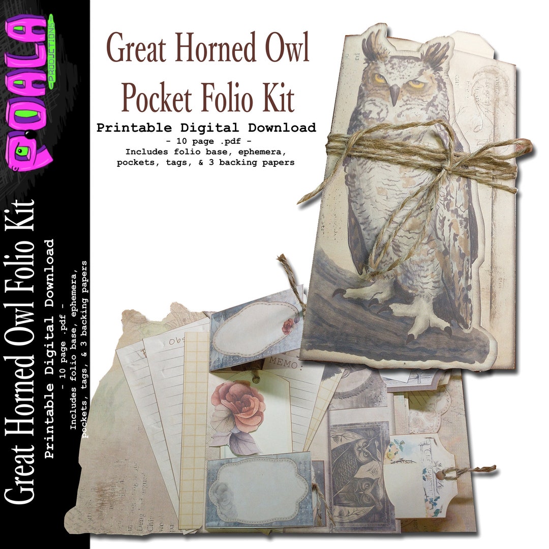 DIGITAL Junk Journal Folio Great Horned Owl Owl Nature Pocket Folio for ...