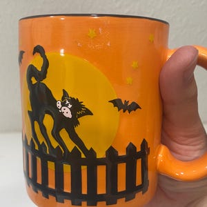 Hallmark Mug Black Cat on Fence W/bats Halloween Spooky Coffee Cup ...