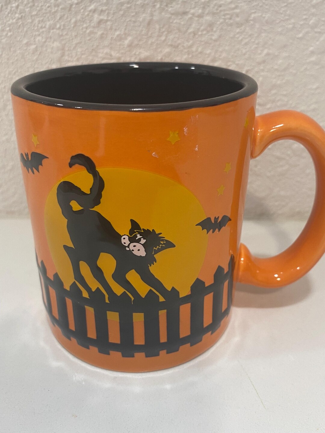 Hallmark Mug Black Cat on Fence W/bats Halloween Spooky Coffee Cup ...