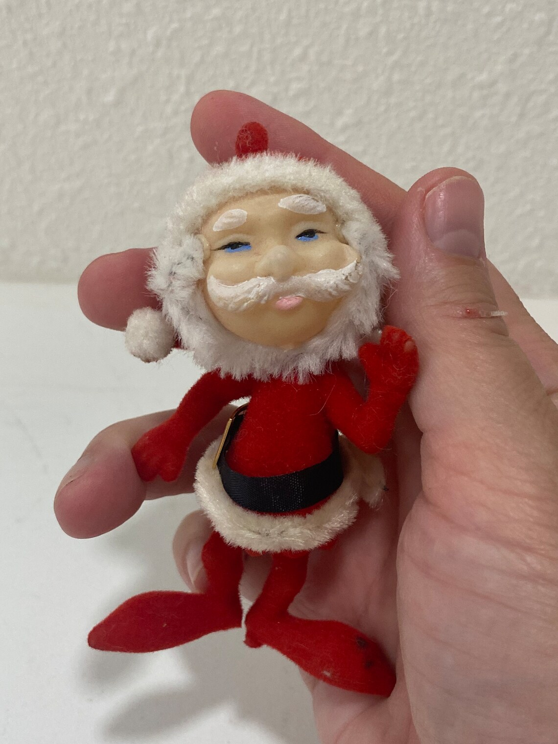 Vintage Flocked Santa - Etsy