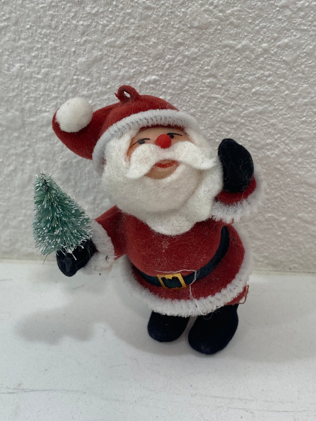 Vintage Flocked Santa - Etsy