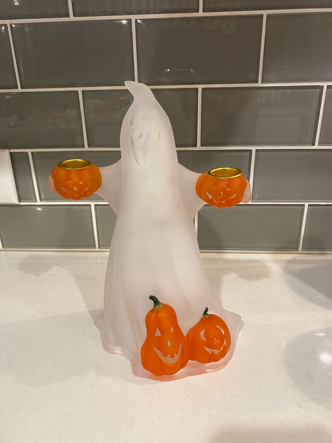 Vintage Glass Ghost Pumpkin Candle Labra - Etsy