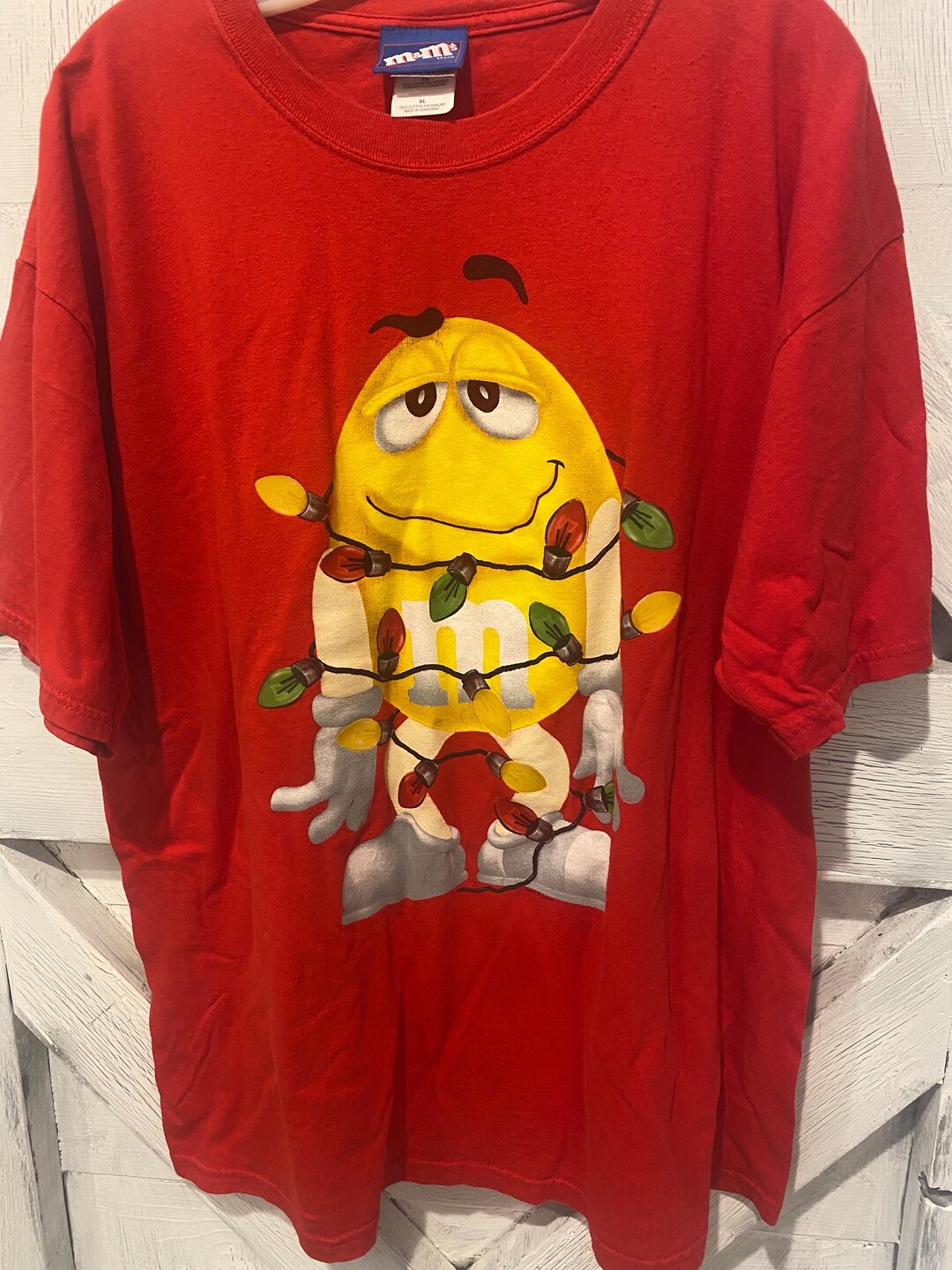 Vintage M&m's Candy Mms Brand Yellow MM Christmas Lights Red T-shirt ...