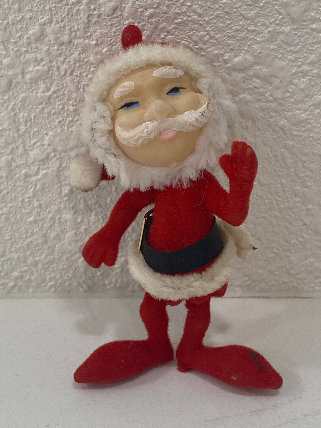 Vintage Flocked Santa - Etsy