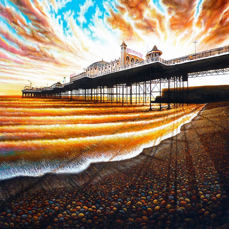 Brighton Pier at Sunset With Dramatic Sky, Print Reproduction Artwork ...