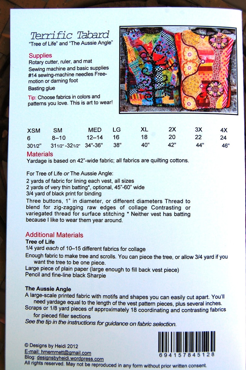 Terrific Tabard, Aka "skinny Vest" Sewing Pattern - Etsy