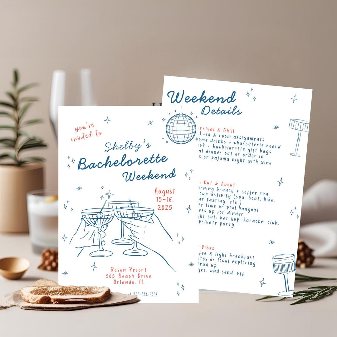 Cheers Bachelorette Weekend Invitation & Itinerary Cocktail Theme Bach ...