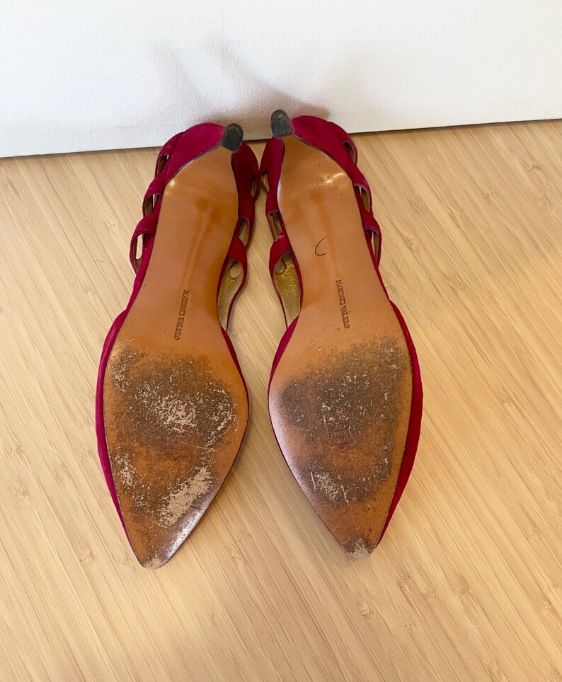 1980s Vintage Berry Red Suede Martinez Valero Slingback 8.5 Pumps Shoes ...