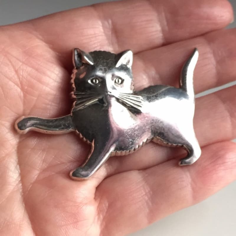 Sterling Cat Pin - Etsy