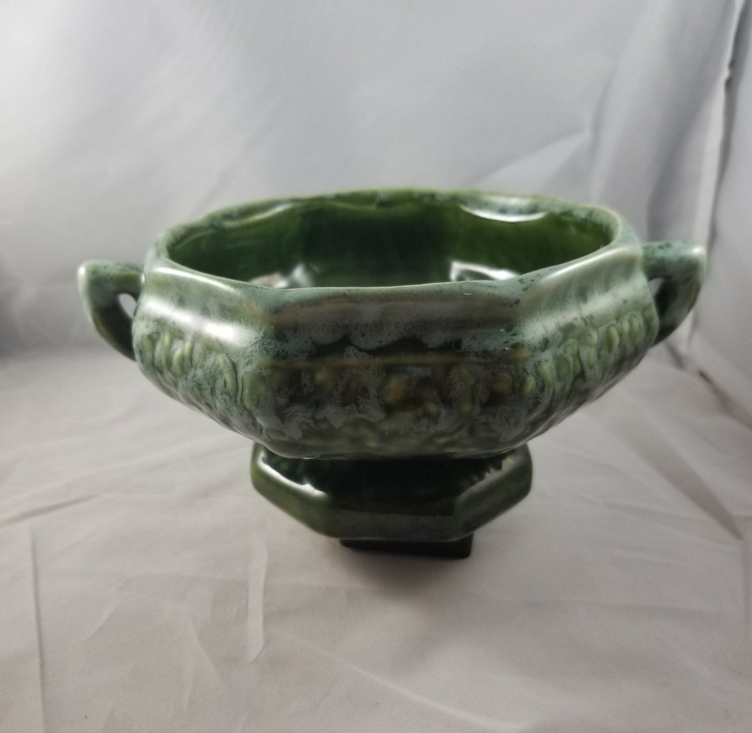 Vintage Green Drip Pottery Footed Low Bowl Planter - Etsy