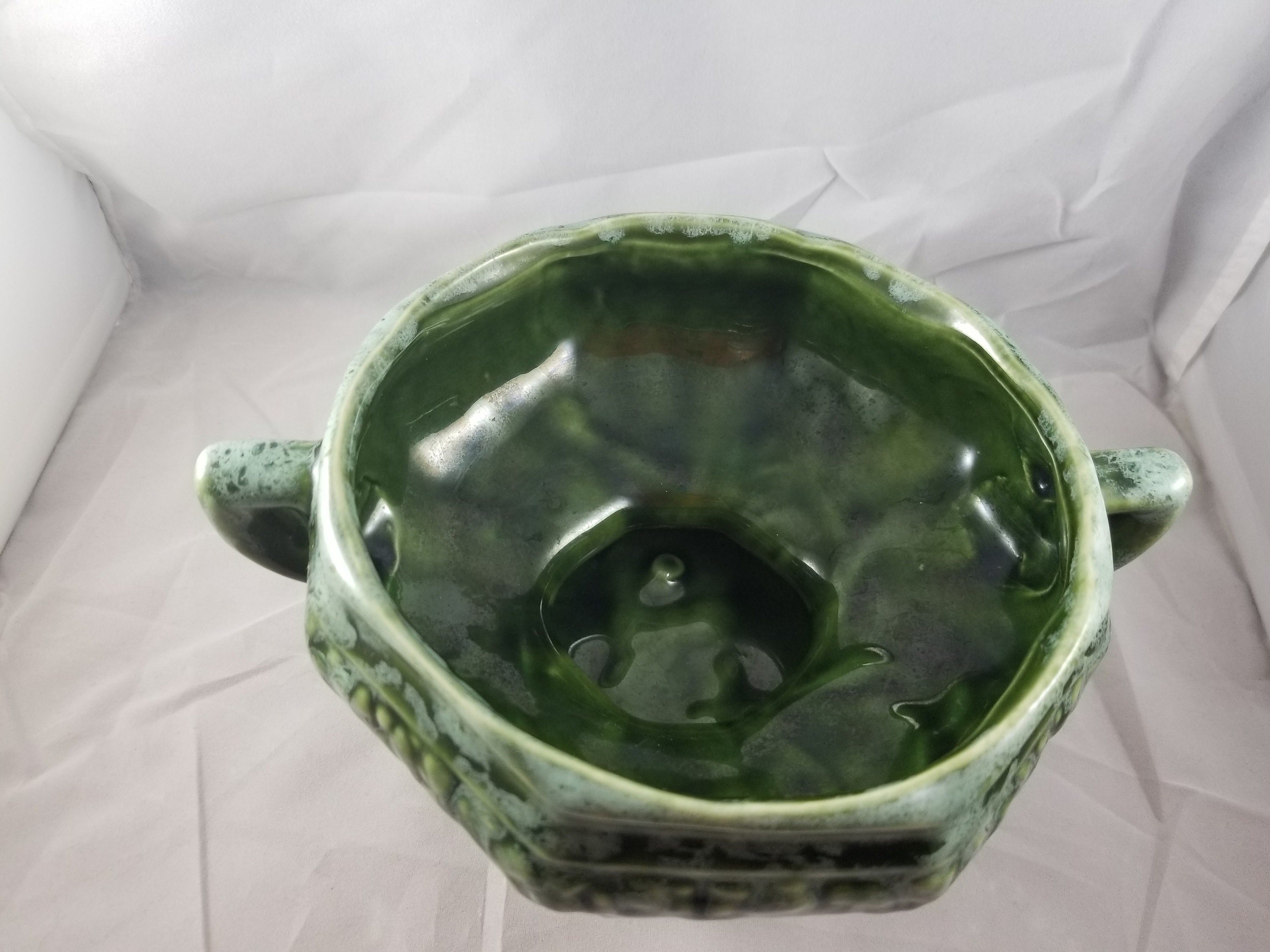 Vintage Green Drip Pottery Footed Low Bowl Planter - Etsy
