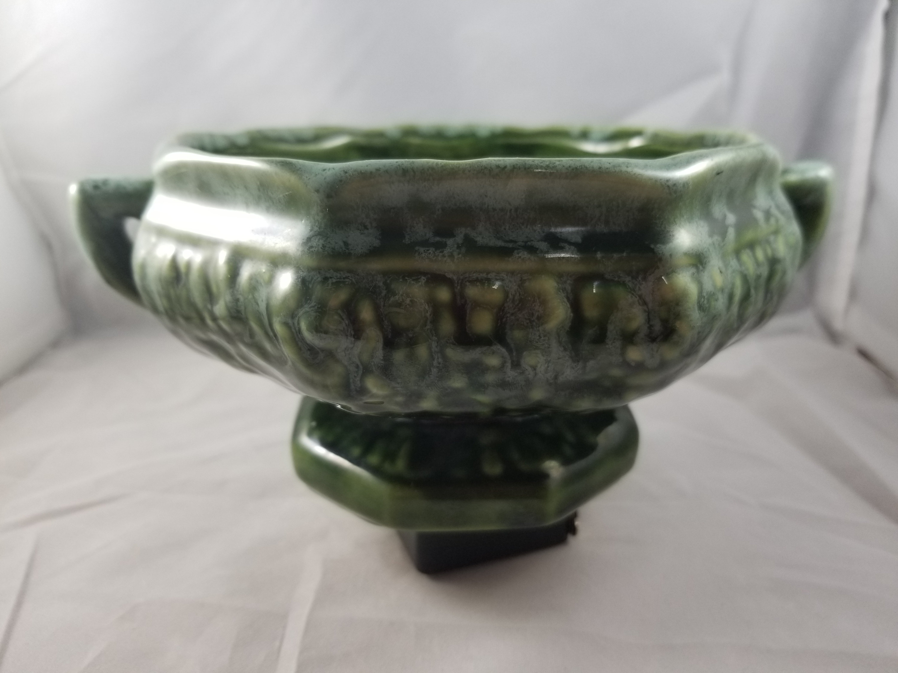Vintage Green Drip Pottery Footed Low Bowl Planter - Etsy