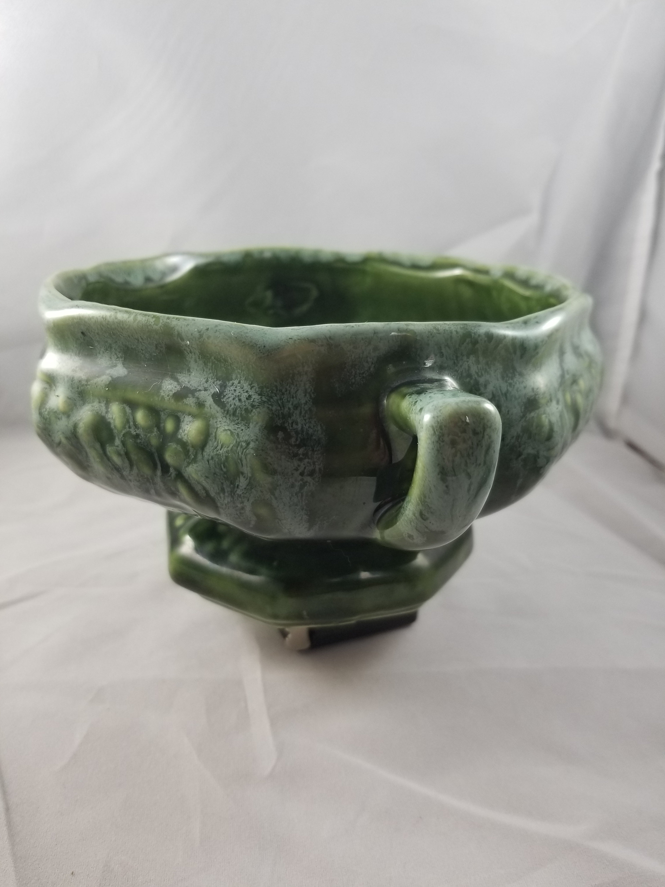 Vintage Green Drip Pottery Footed Low Bowl Planter - Etsy