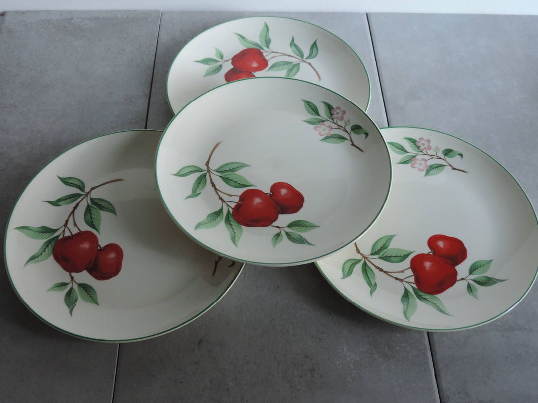 Vintage Homer Laughlin Plates Rhythm Red Apple Pattern Set of 4 Dinner ...