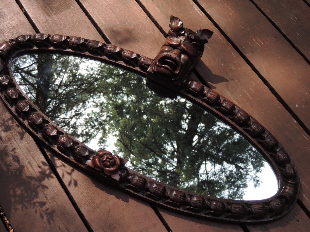 Antique Tiki Bar Mirror Decor Hand Carved Oval Mirror Pacific Isle ...