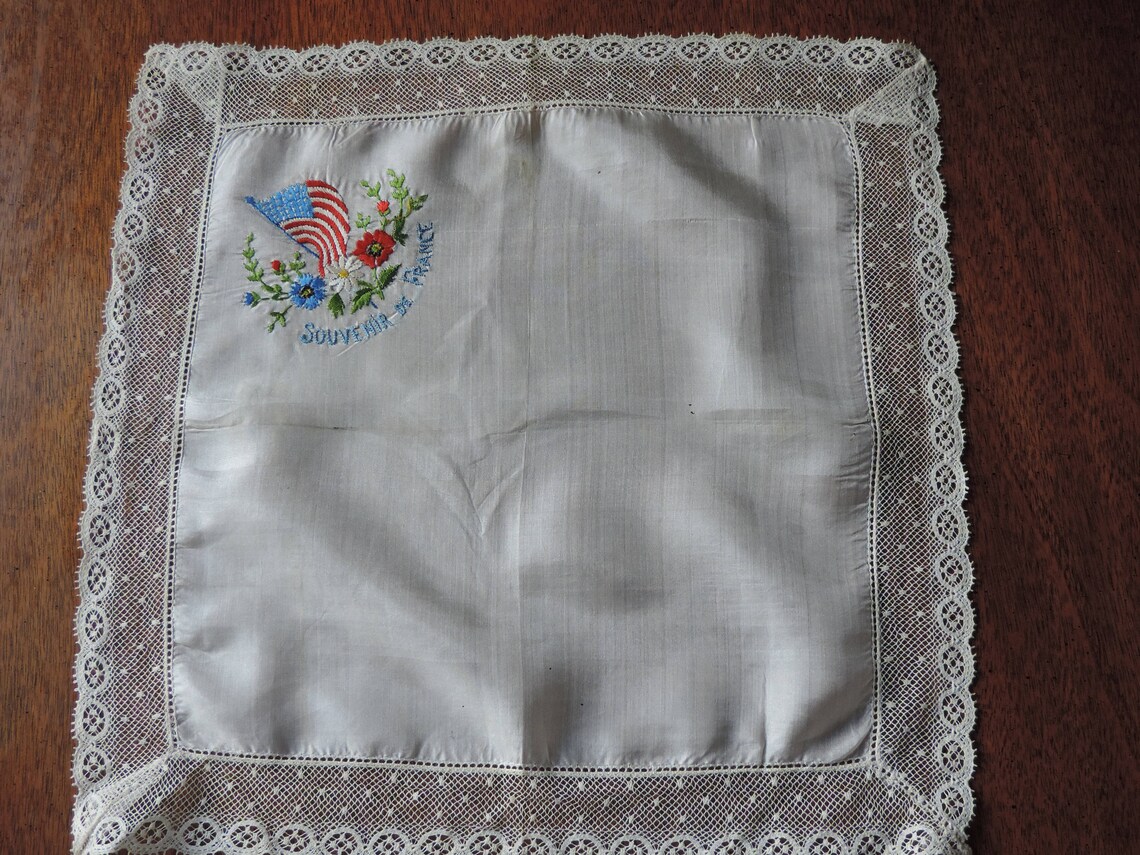 Vintage Handkerchief French Linen Creamy Silk Lace Hand Embroidered ...