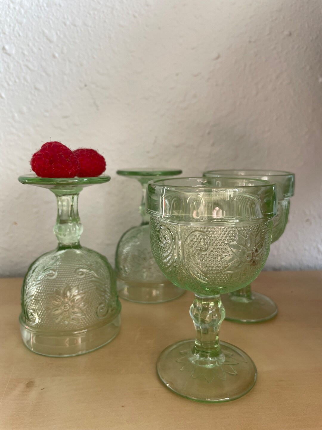 Vintage Tiara Glassware Chantilly Green Sandwich Indiana Glass Wine ...