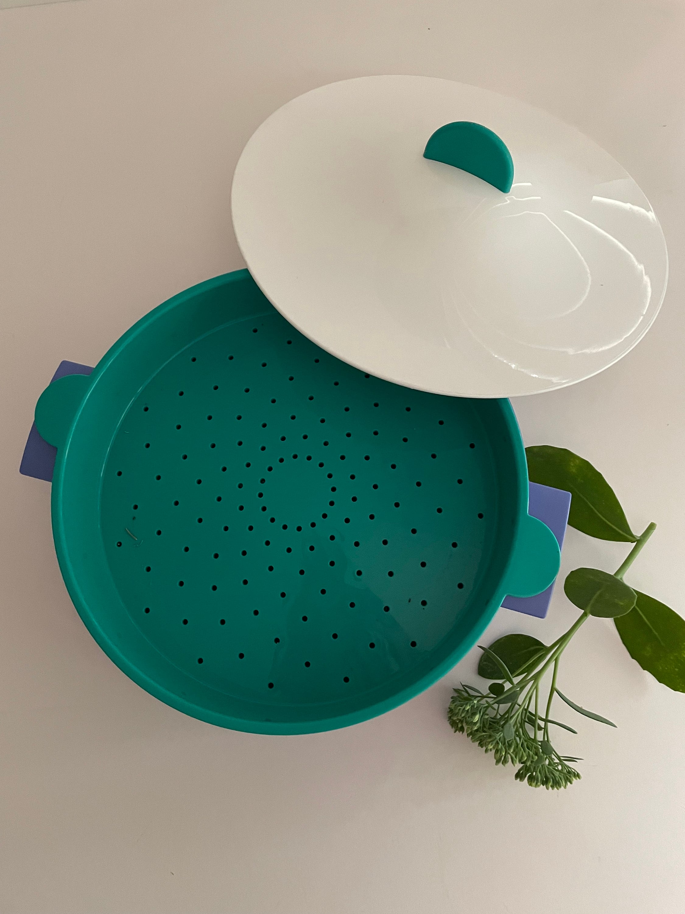 90's Tupperware Microwave Steamer 3 Piece Set Teal Steamer Blue Dish ...