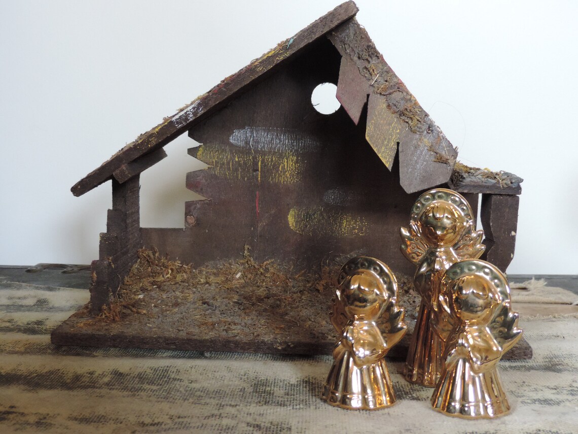 Vintage Primitive Nativity Setting Rustic Wooden Stable - Etsy