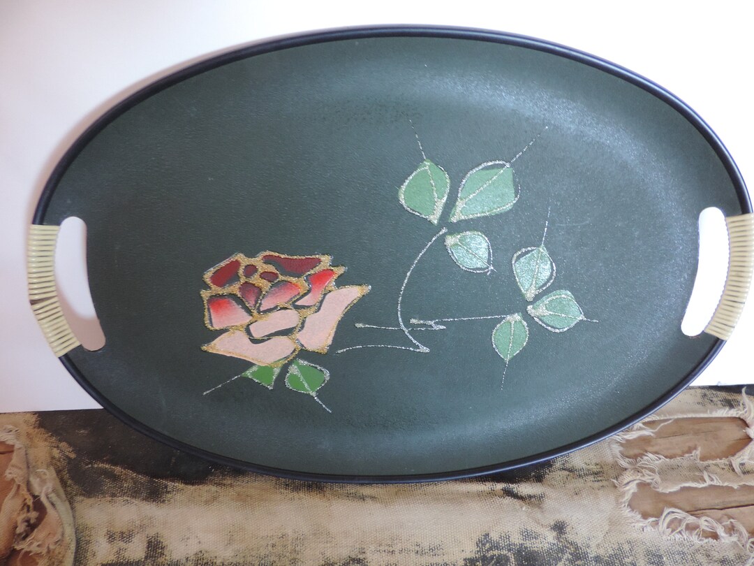 Mid Century Modern Cocktail Bar Tray Fiberglass Textured Floral Serving ...