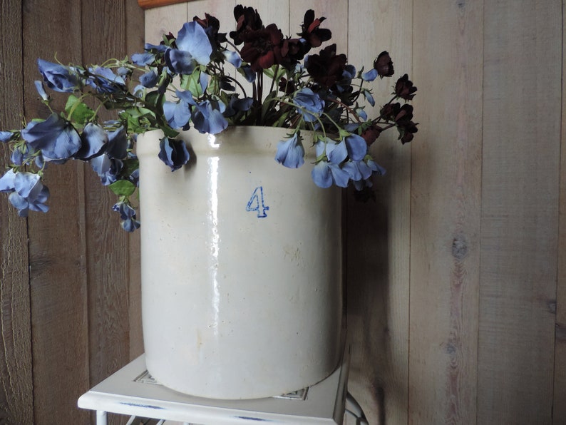 Antique #4 Crock Stoneware 4 Gallon Crock Farmhouse Decor Country ...