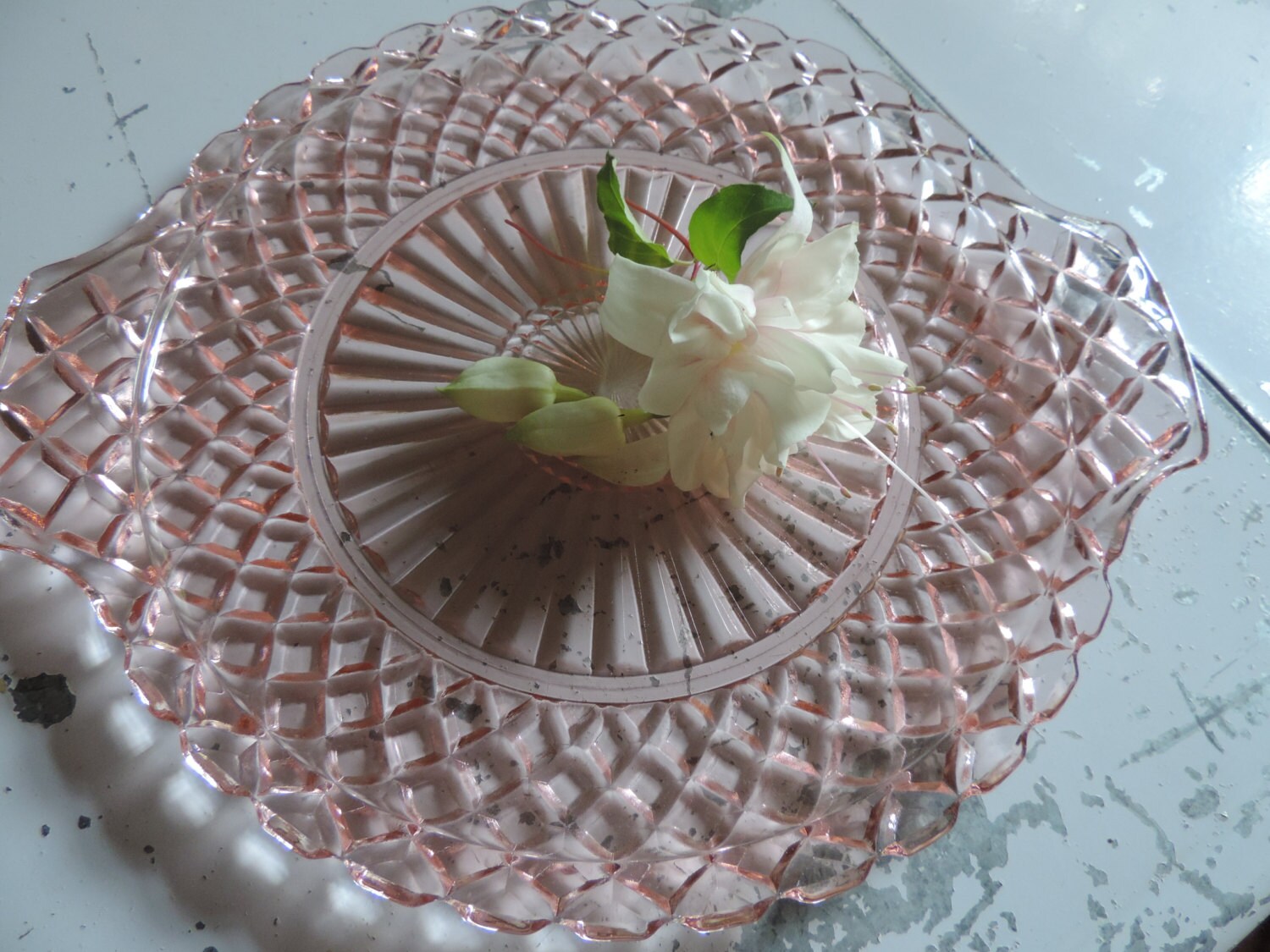 Pink Depression Glass Cake Plate Anchor Hocking Waterford Cake Plate ...