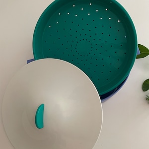 90's Tupperware Microwave Steamer 3 Piece Set Teal Steamer Blue Dish ...