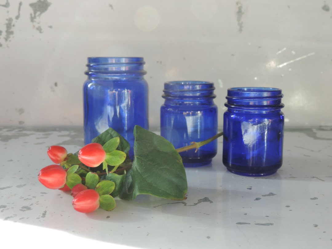 Vintage Vicks Cobalt Glass Jars Set of Three Blue Jars Vicks Vaporub ...