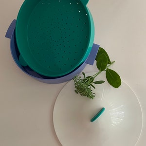 90's Tupperware Microwave Steamer 3 Piece Set Teal Steamer Blue Dish ...